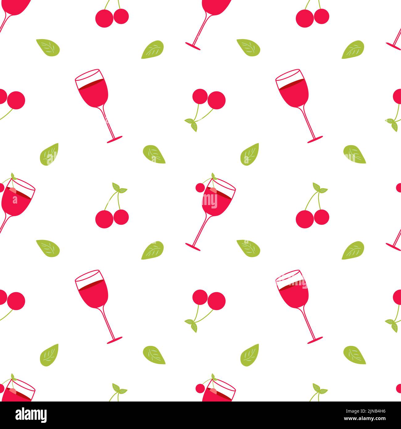 Illustration depicting a cocktail with cherries and a green leaf on a ...