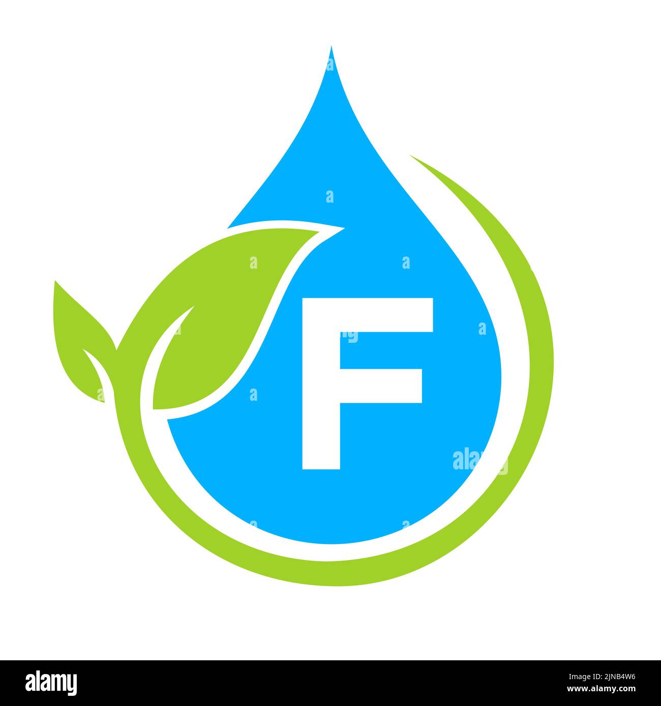 Eco Leaf and Water Drop Logo on Letter F Template. Letter F Water ...