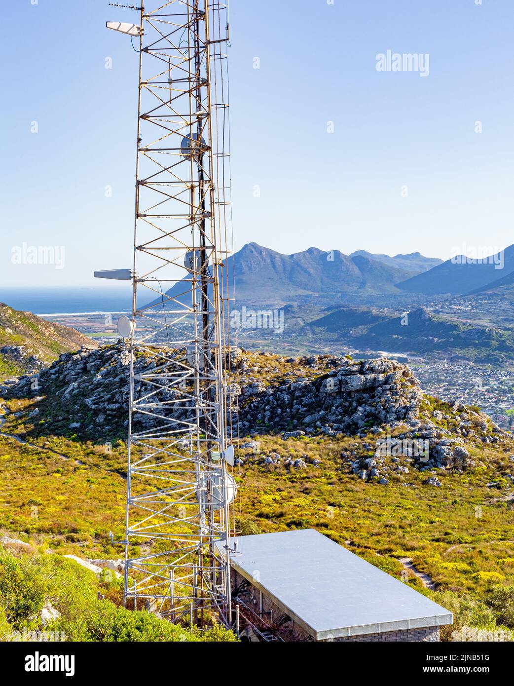 Communication tower on the top of local mountain range in Cape Town ...