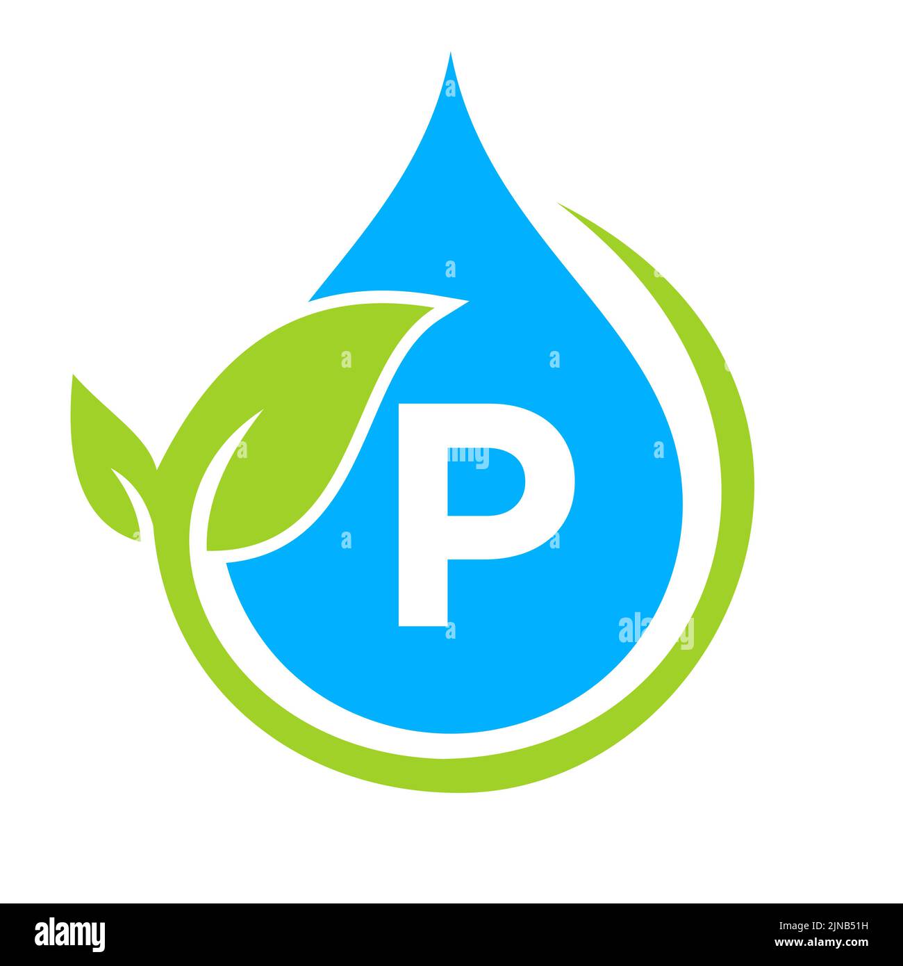 Eco Leaf and Water Drop Logo on Letter P Template. Letter P Water ...