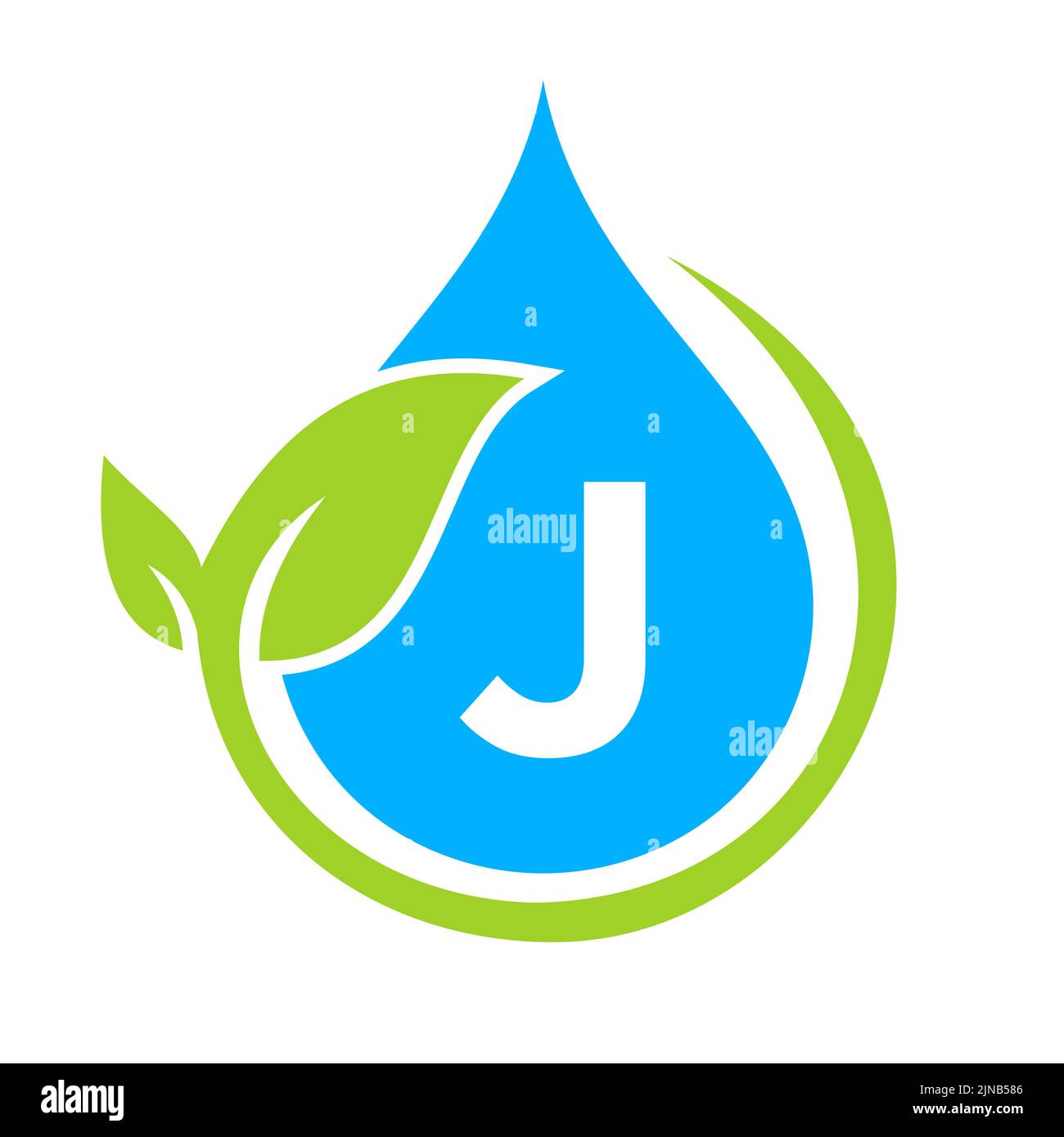 Eco Leaf and Water Drop Logo on Letter J Template. Letter J Water ...