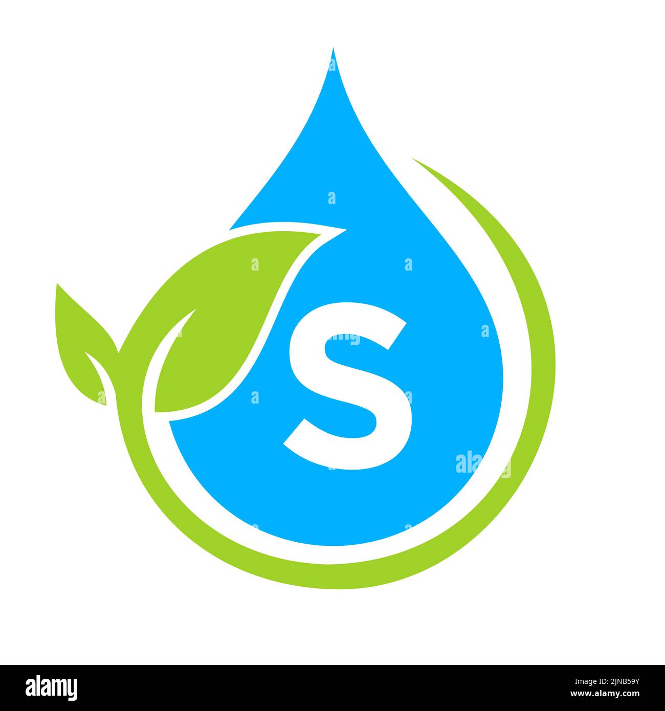Eco Leaf and Water Drop Logo on Letter S Template. Letter S Water ...