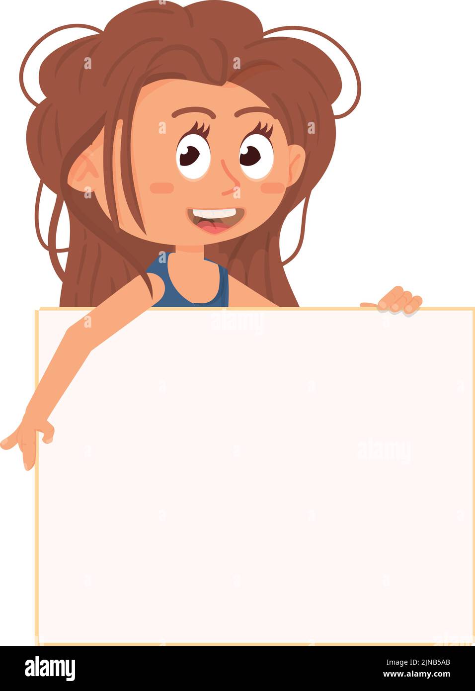 Pretty girl with white paper banner. Smiling kid Stock Vector Image ...
