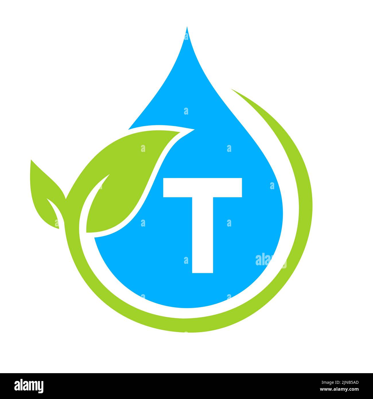Eco Leaf and Water Drop Logo on Letter T Template. Letter T Water ...
