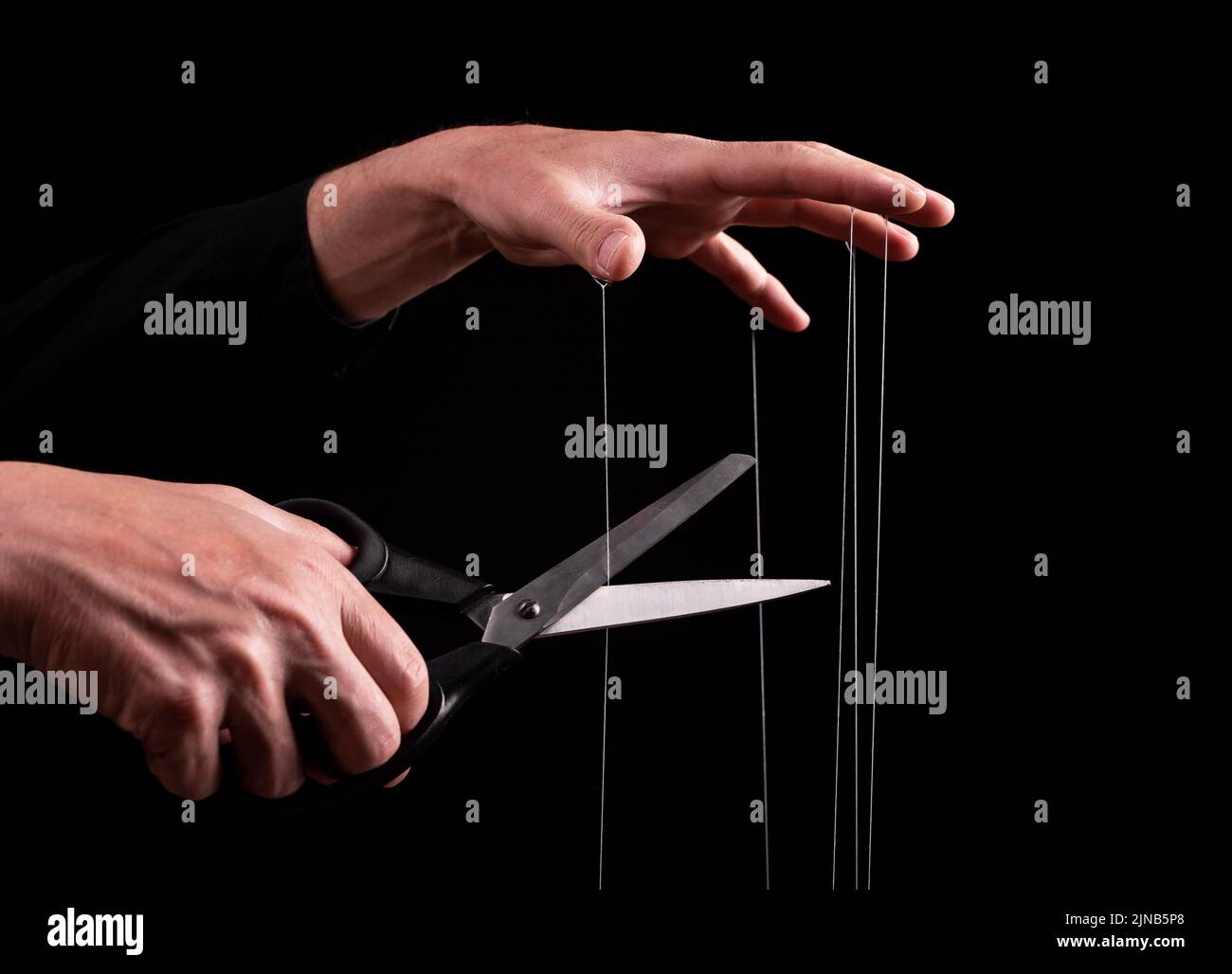 Cutting string of manipulator. Get freedom banner, background. High ...