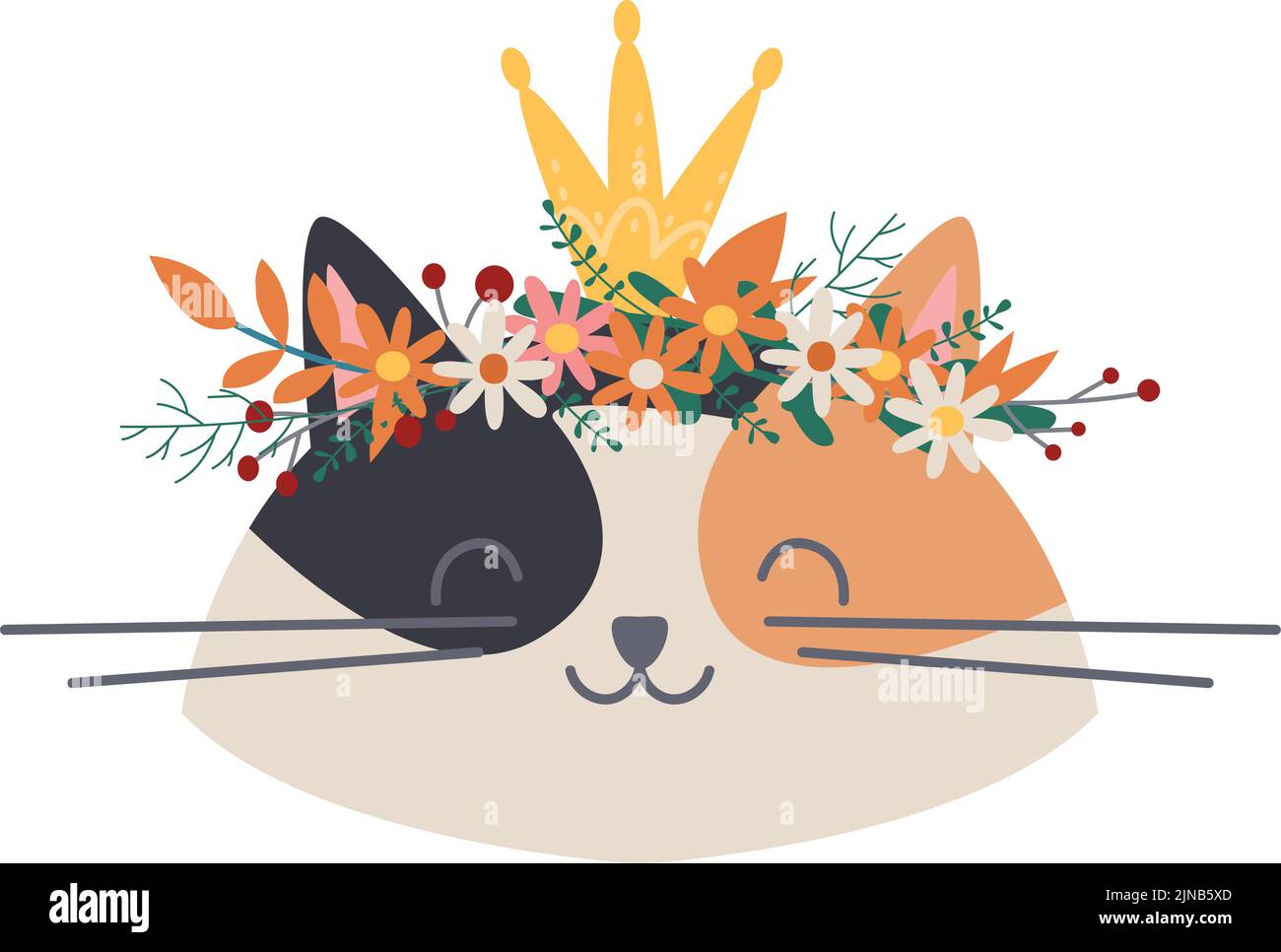 Happy cat in crown. Kitten prince head portrait Stock Vector Image ...