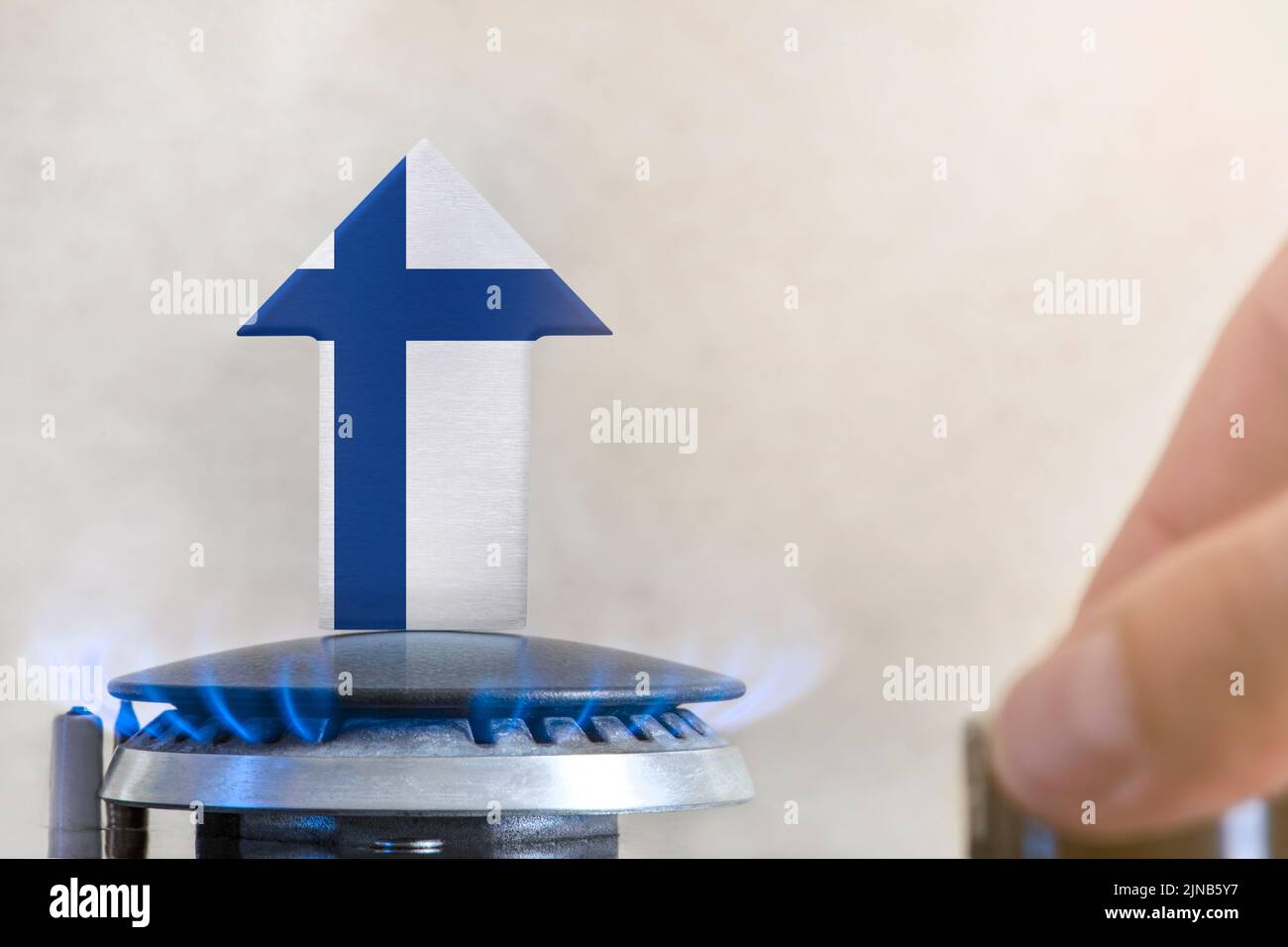 Gas price. Rise in gas prices in Finland. A burner with a flame and an ...