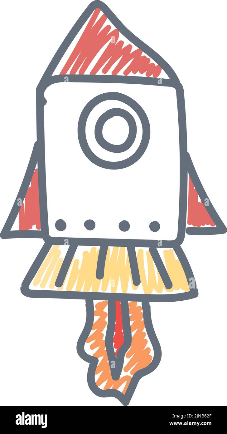 Hand drawn rocket. Spacecraft launch in kid drawing style Stock Vector ...