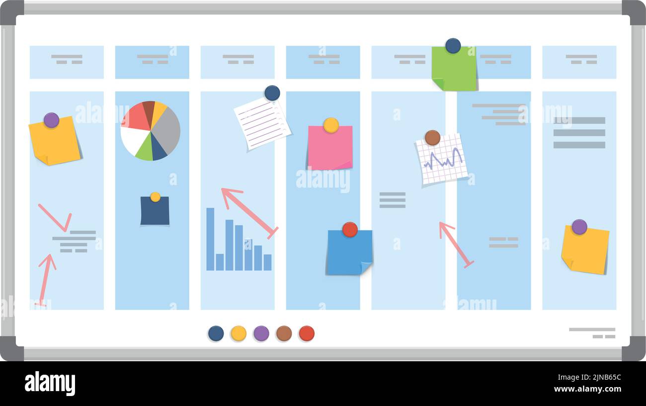 Kanban board with business strategy. Cartoon plan stickers Stock Vector ...