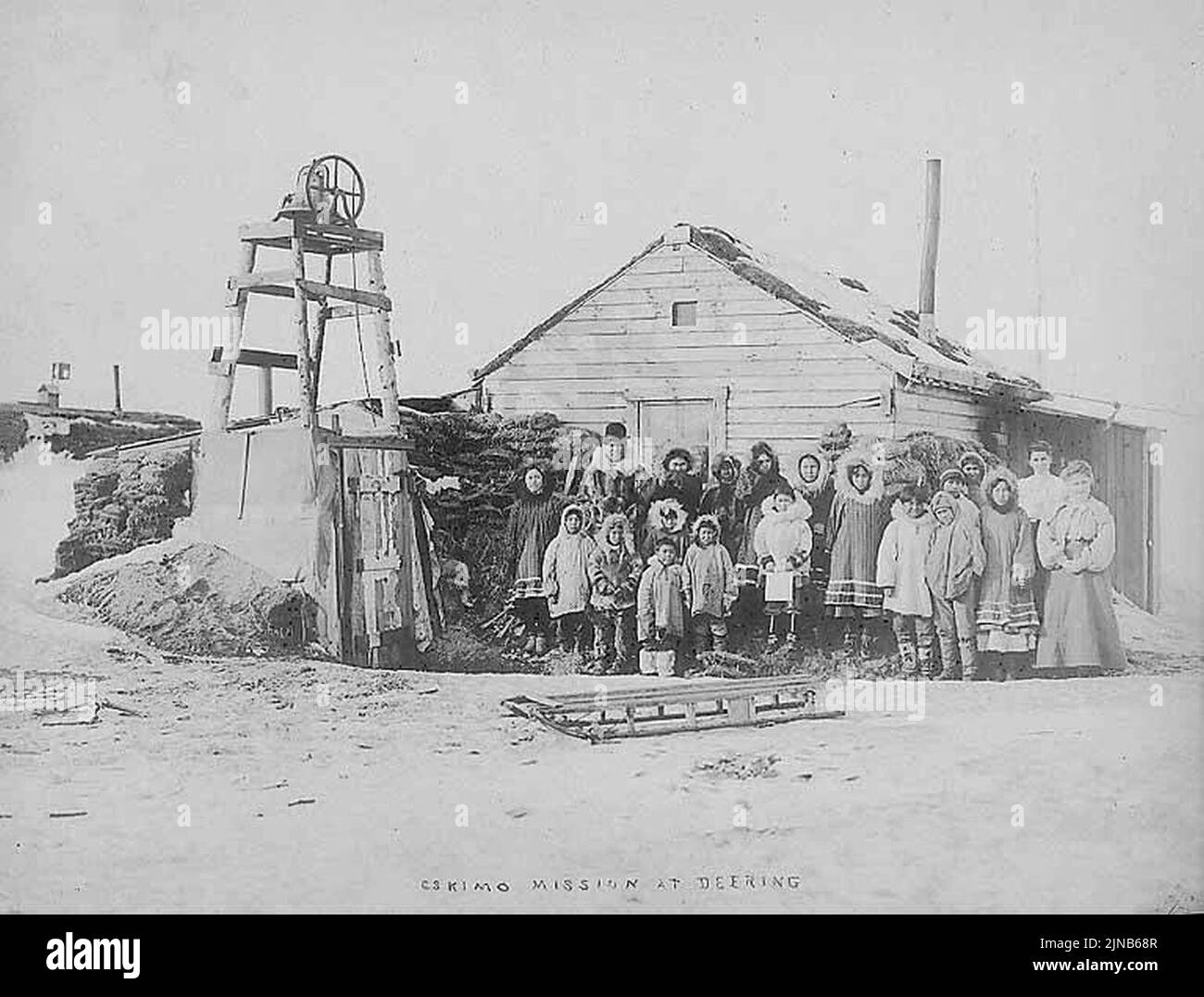 Teachers and Eskimo children at mission in Deering, Alaska, circa 1905 ...