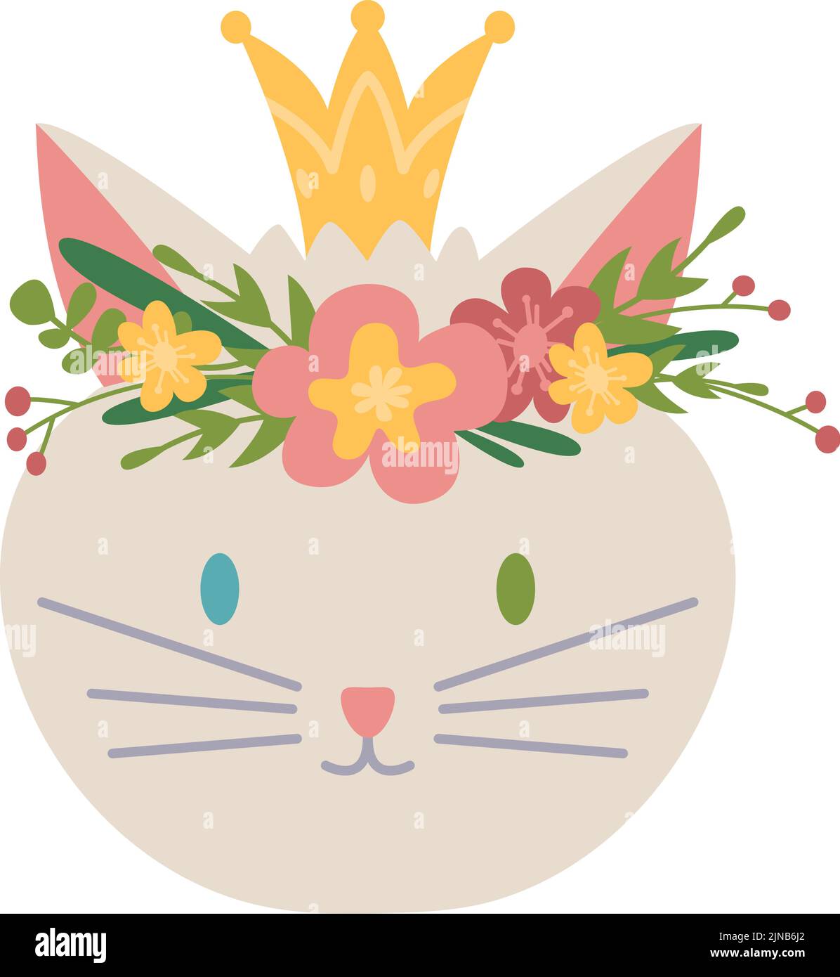 Cute cat princess portrait. Pretty pet in crown Stock Vector Image ...