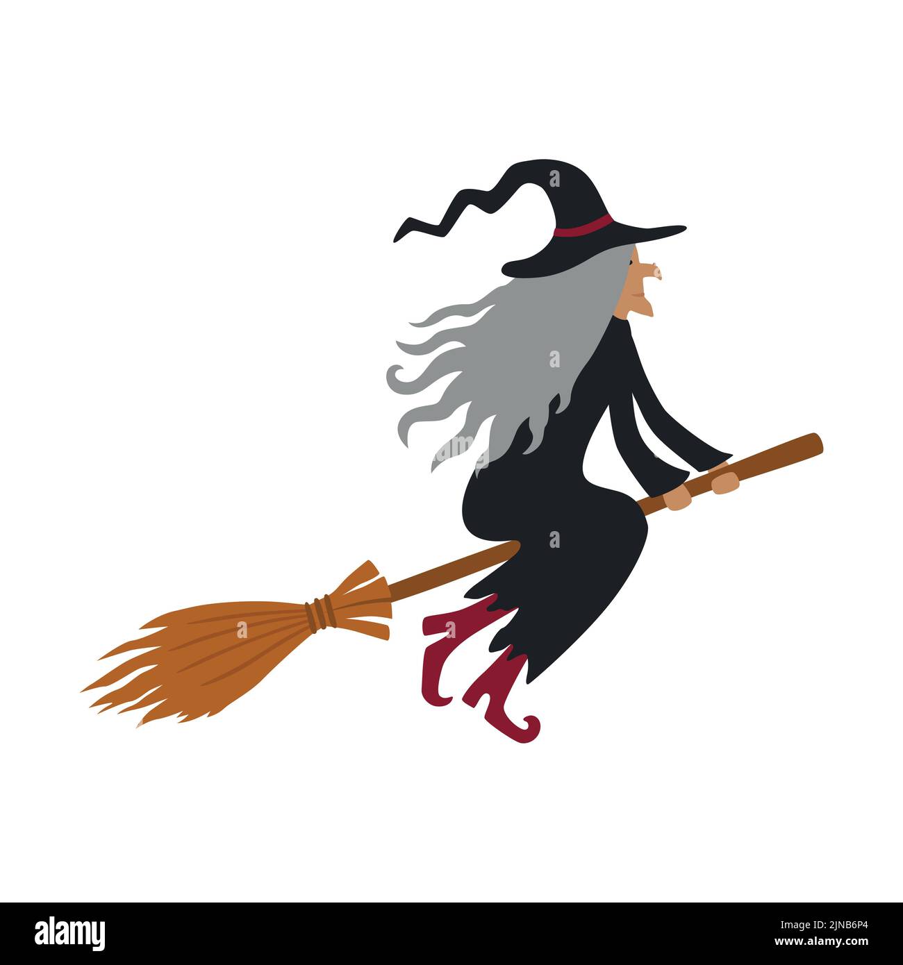 Witch flying on broom. Vector illustration isolated on white background ...