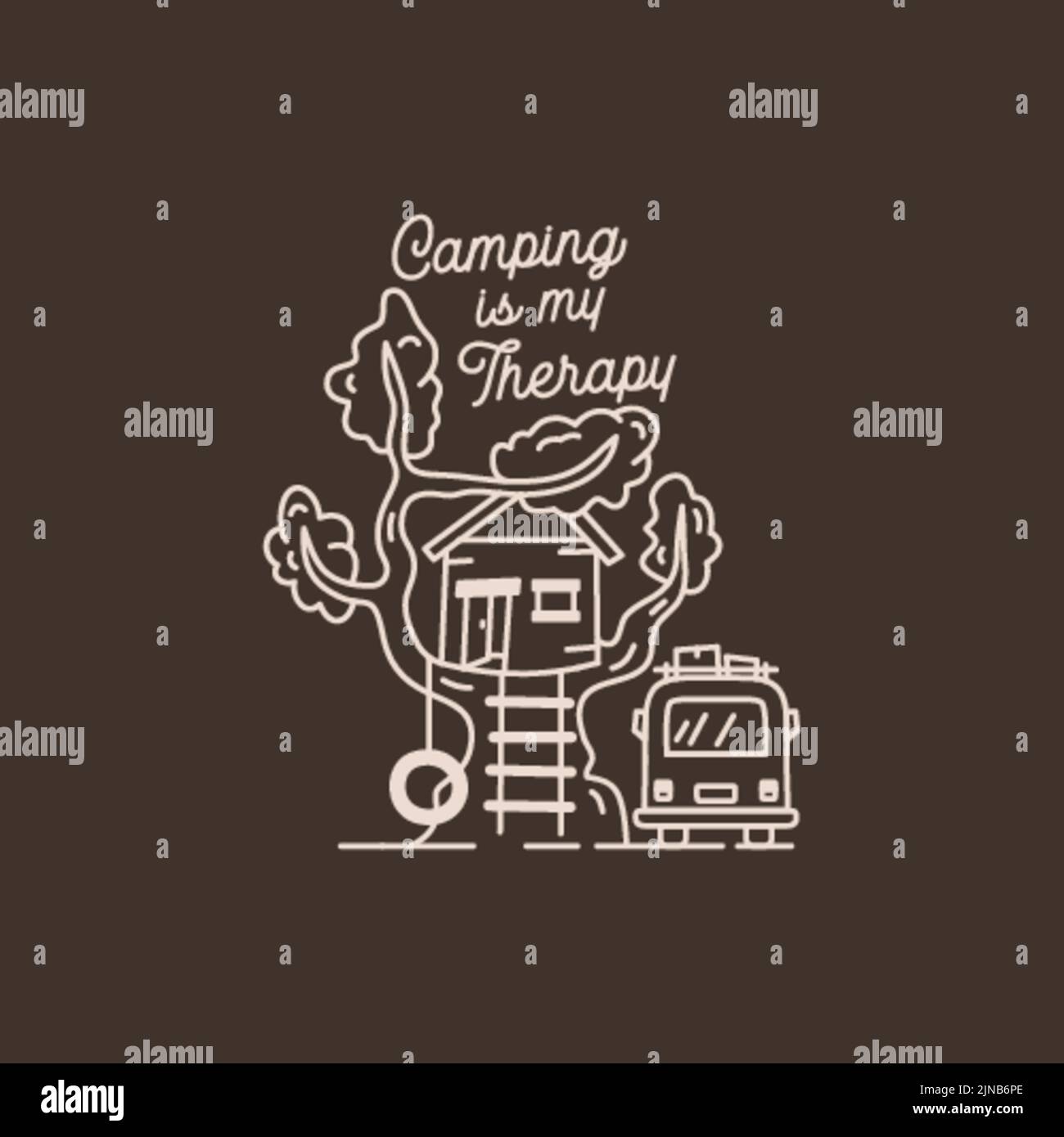 Camping adventure badge design in line art style. Summer outdoors t ...
