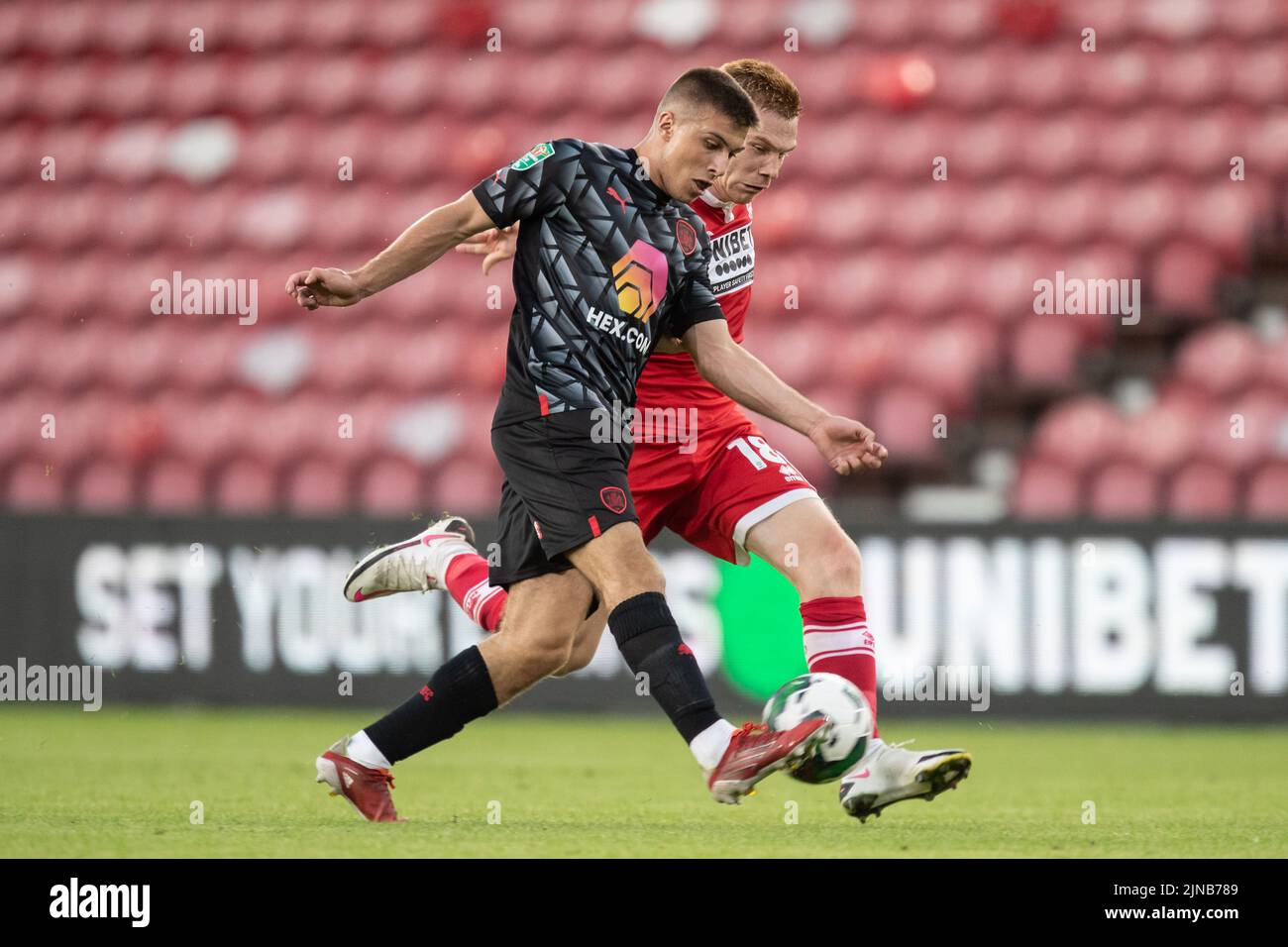 Duncan Watmore #18 of Middlesbrough and Jordan Helliwell #25 of ...