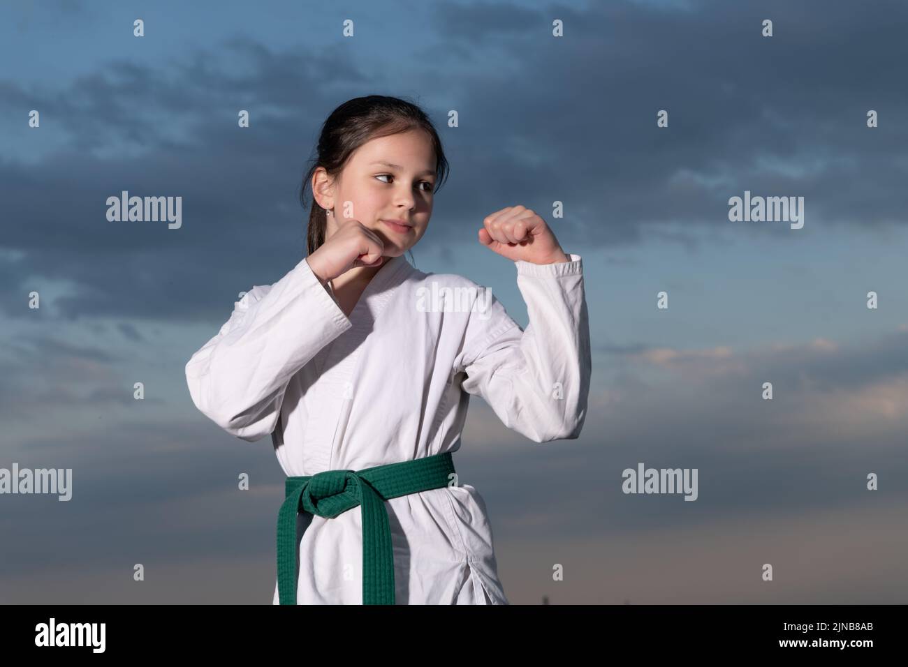 teen girl practicing karate. teen child fighter. teen kid practicing ...