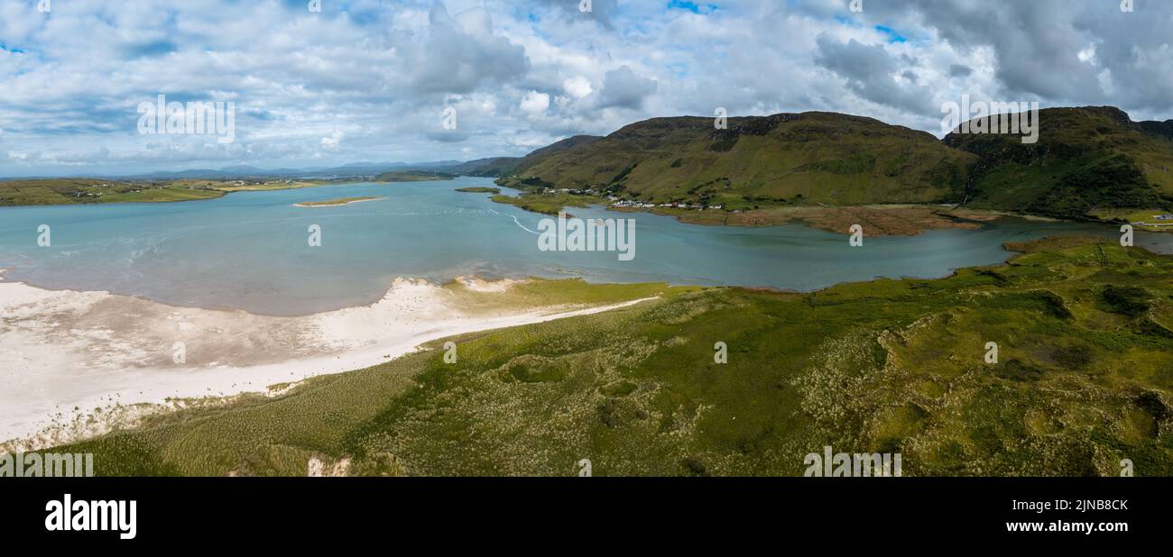 A panorama drone landscape view of Loughros Beg Bay and Maghera Beach ...