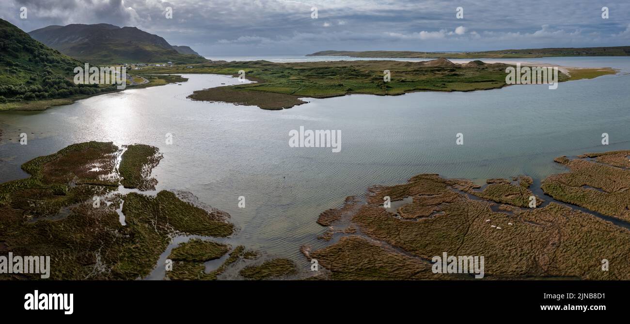A panorama drone landscape view of Loughros Beg Bay and Maghera Beach ...