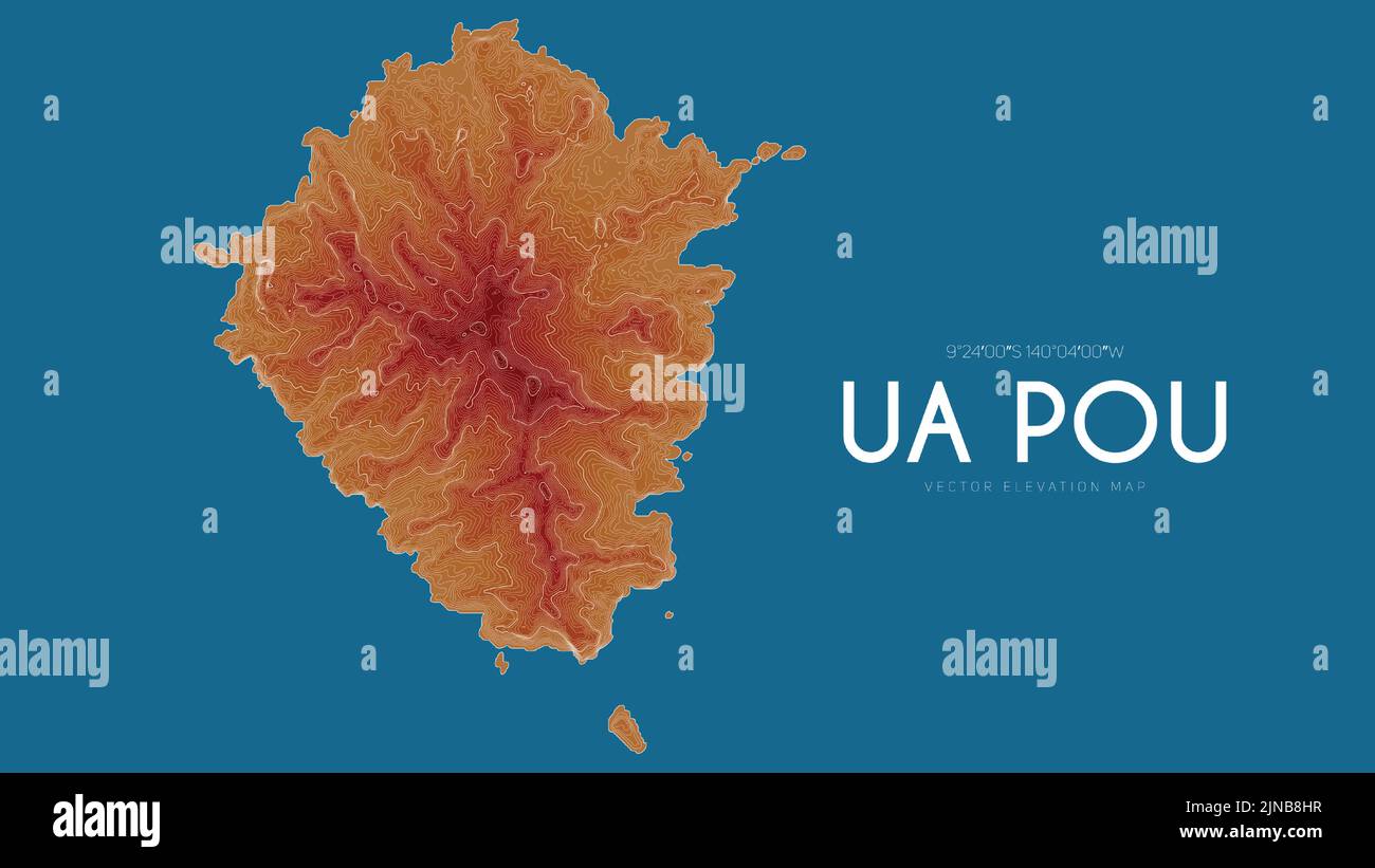 Topographic map of Ua-Pou, Marquesas Islands, French Polynesia, Pacific ...