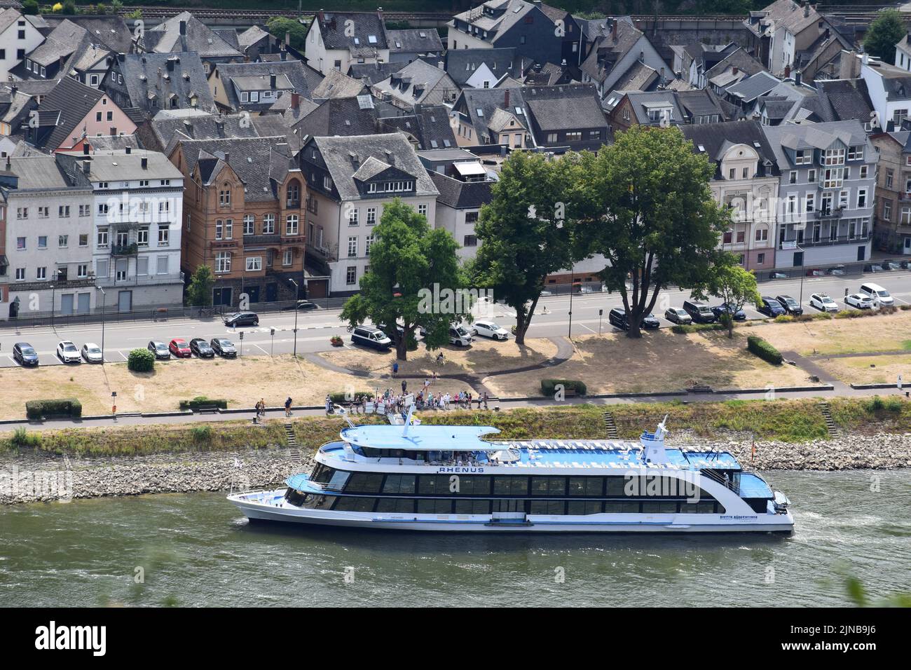 Passenger ship in Mittelrheintal at Sankt Goar and St. Goarshausen ...