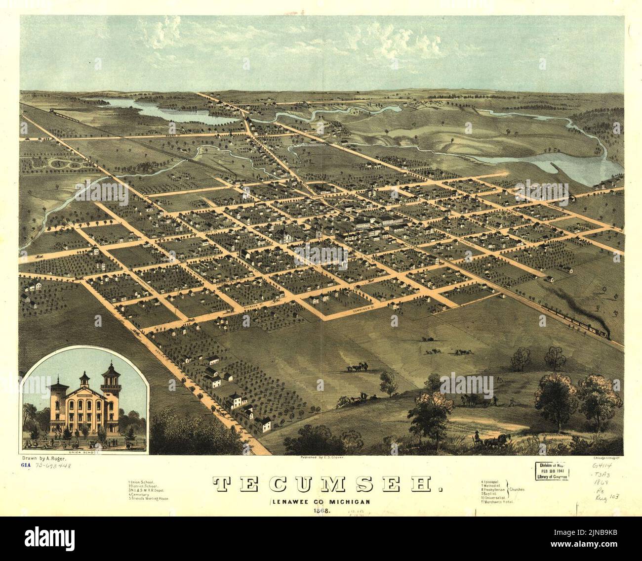 Tecumseh, Lenawee Co., Michigan 1868 Stock Photo - Alamy