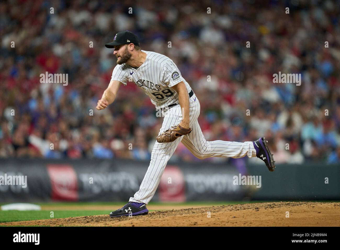 August 9 2022: Colorado pitcher Jake Bird (59) throws a pitch during ...