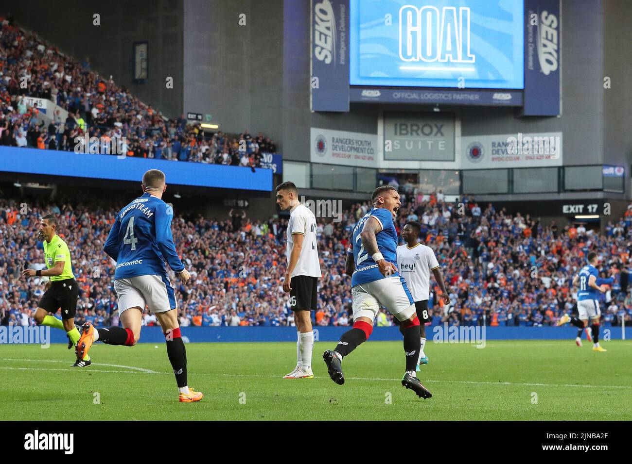 James Tavernier, captain of Rangers FC, celebrating scoring from a ...