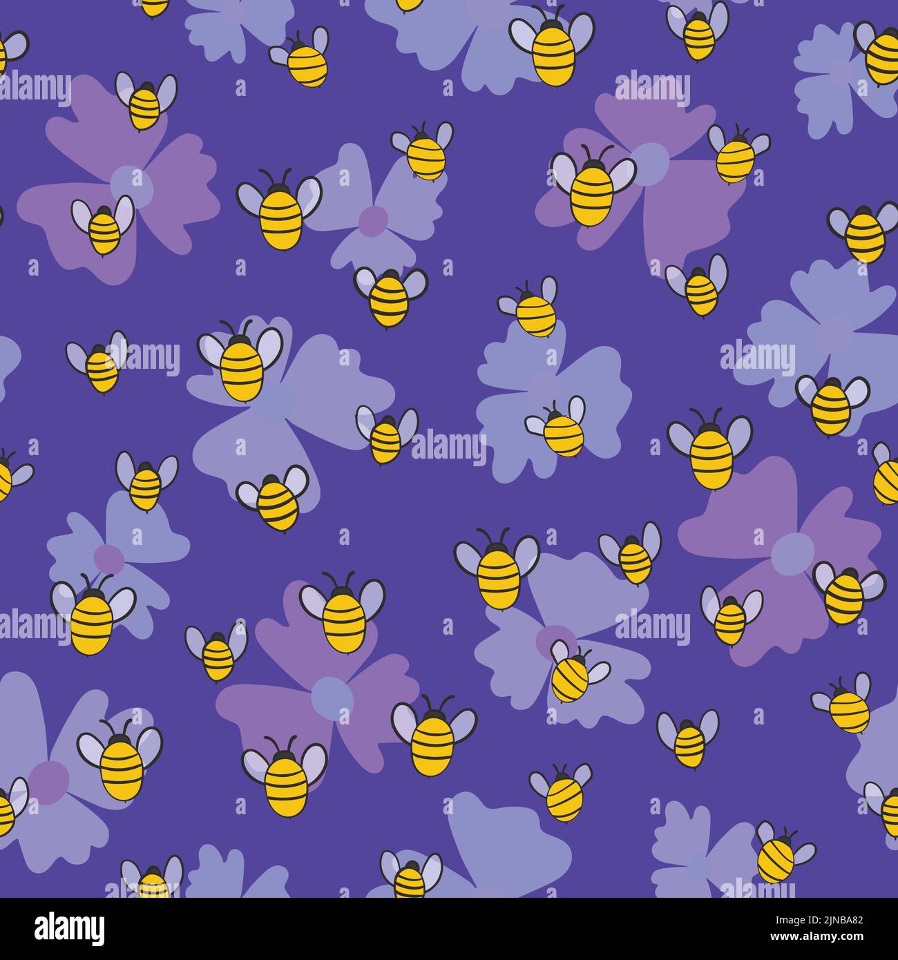 Seamless pattern with bees on floral background. Small wasp. Vector ...