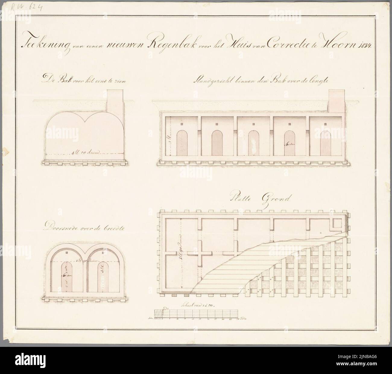 Teekening van eenen nieuwen regenbak voor het huis van correctie te ...