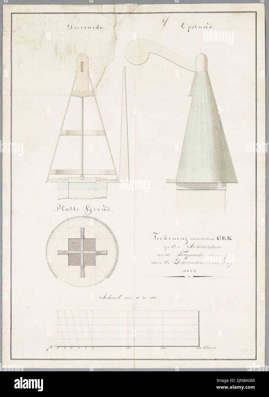 Teekening van eenen Gek op den Schoorsteen van den tolgaarderswoning ...