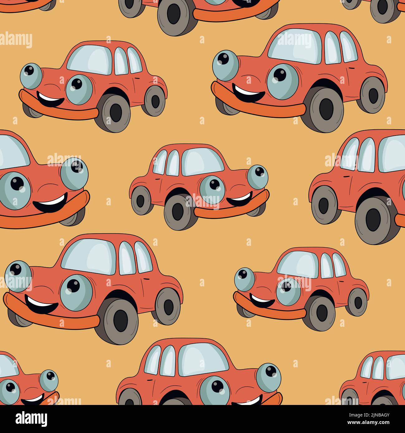 Seamless pattern with cute car on color background. Cartoot transport ...
