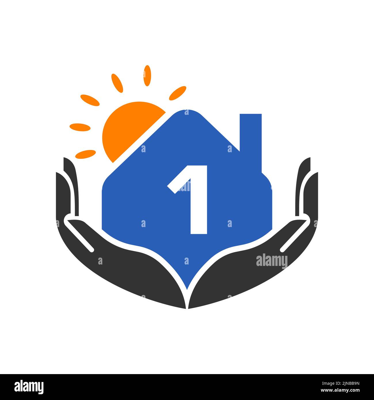 Real Estate Logo On Letter 1 Sign, Concept with Sun, House and Hand ...