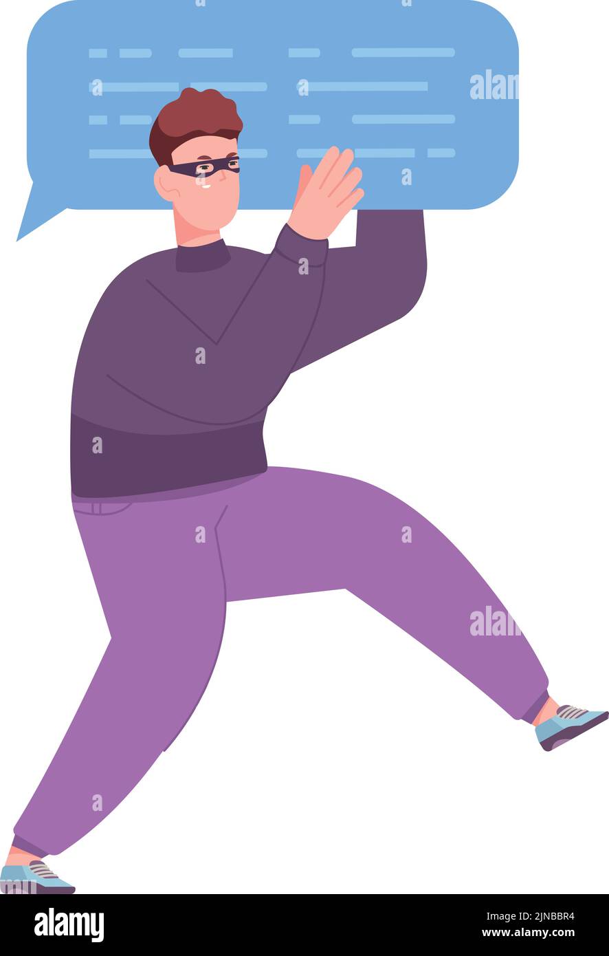 Hacker carrying comment box. Internet chat troll isolated on white ...