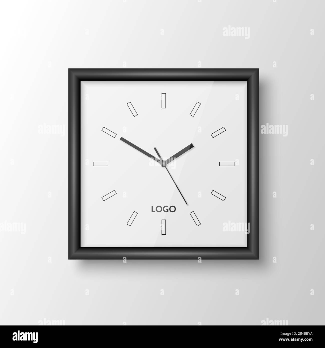 Vector 3d Realistic Square Wall Office Clock with Black Frame, Design ...