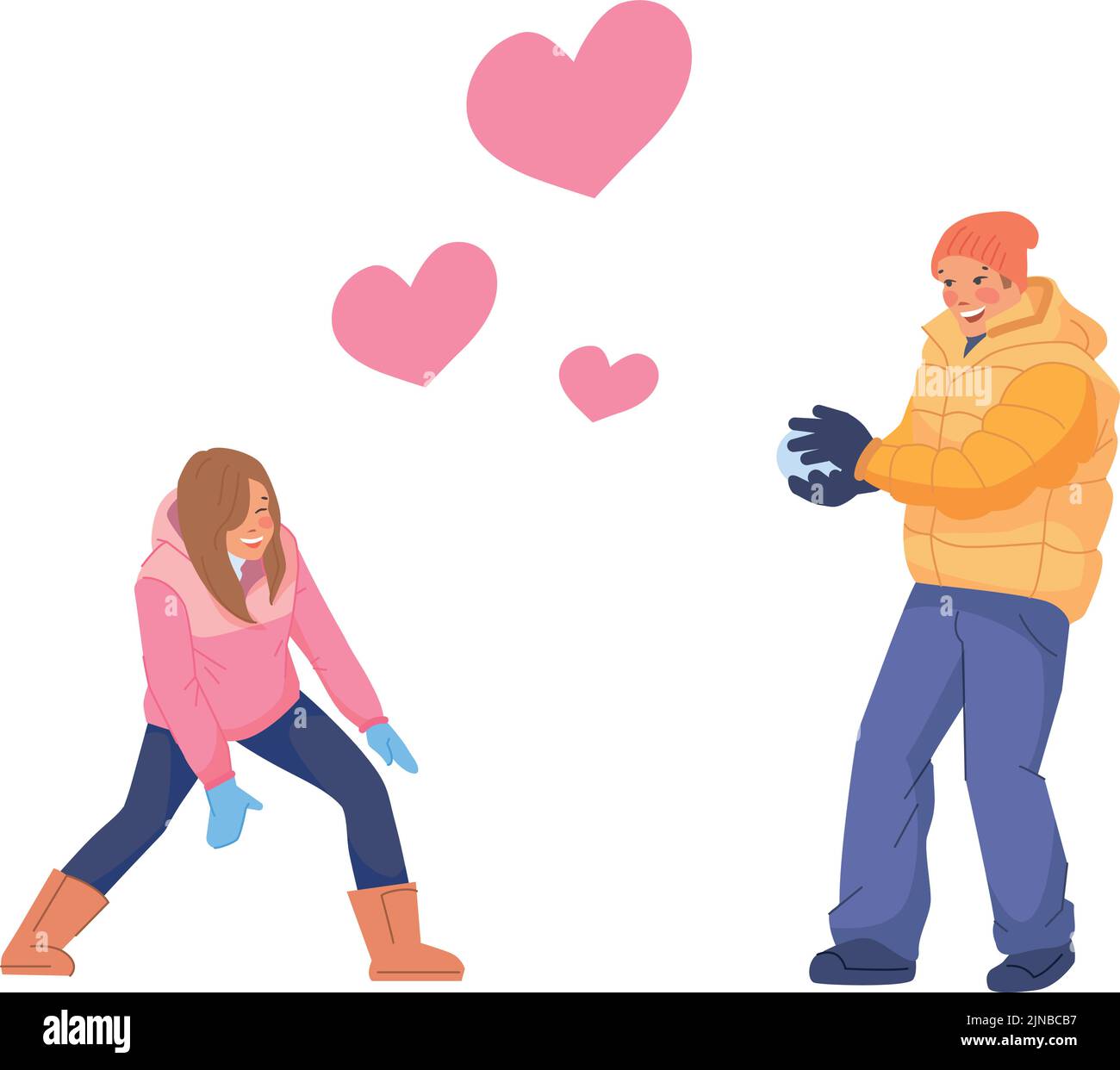 Happy couple playing snowballs. Romantic winter activity isolated on ...