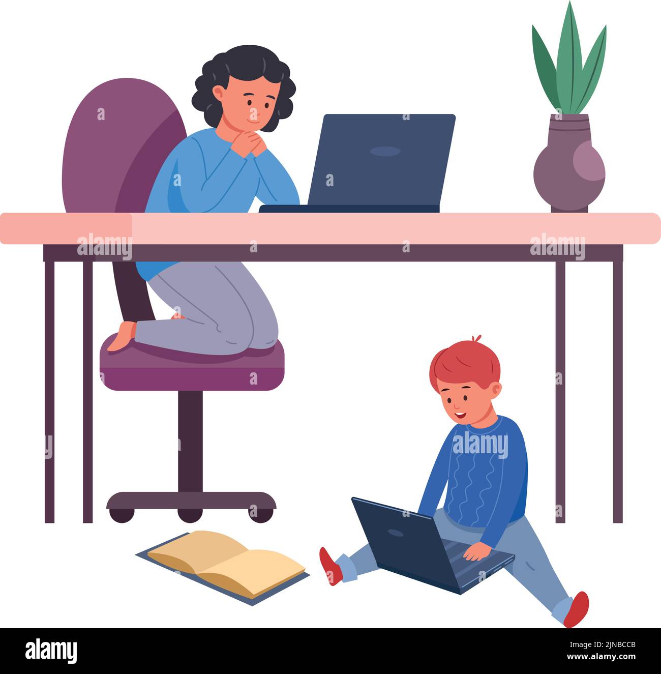 Kids using computers. Personal child laptops concept isolated on white ...