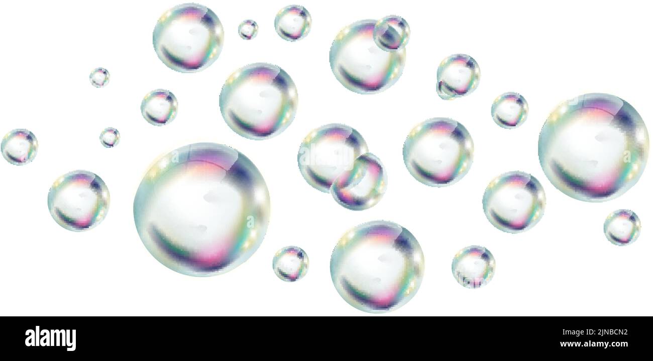 Realistic clear foam. Transparent glossy rainbow bubbles isolated on ...