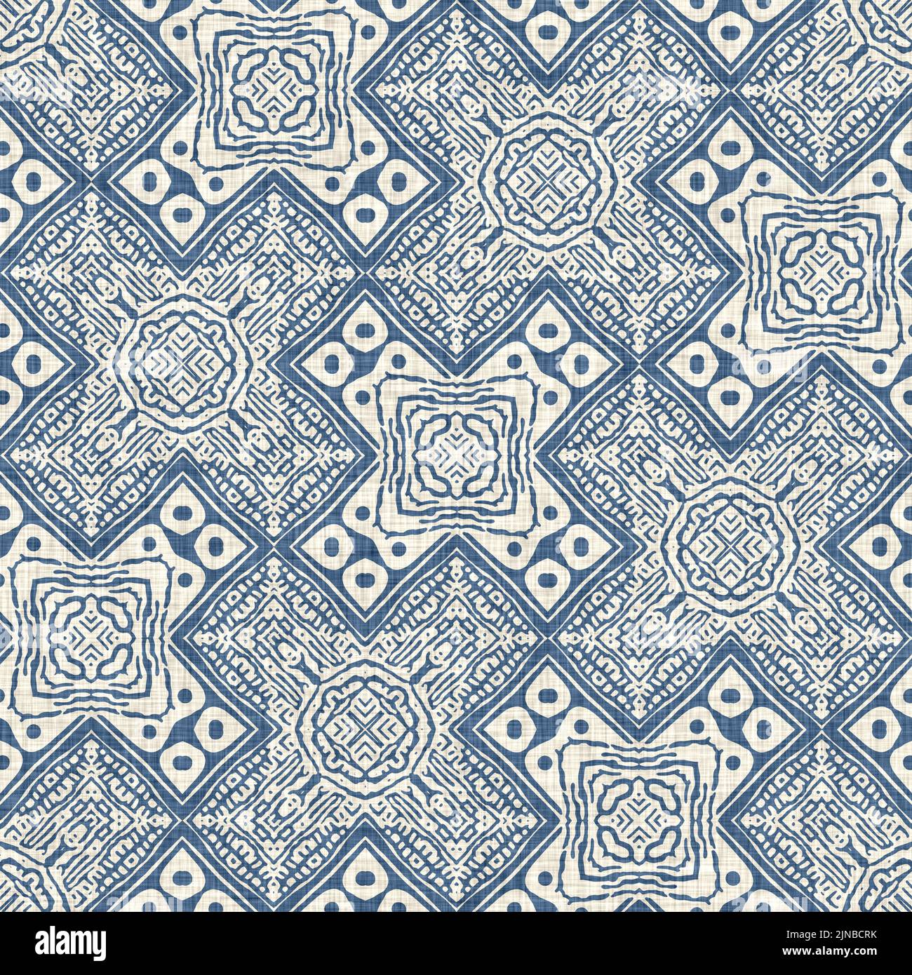 French blue linen effect geometric pattern. Classic 2 tone European ...