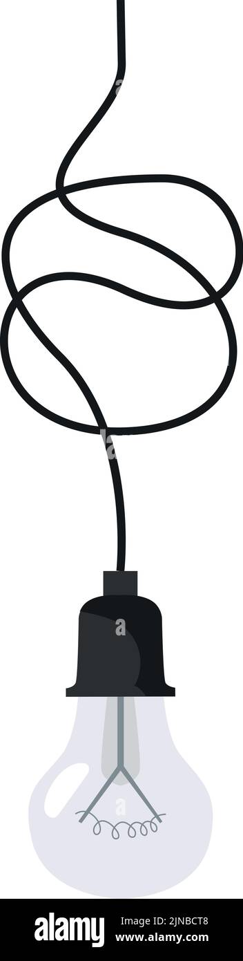 Electric lamp hanging on wire. Cartoon light bulb icon isolated on ...
