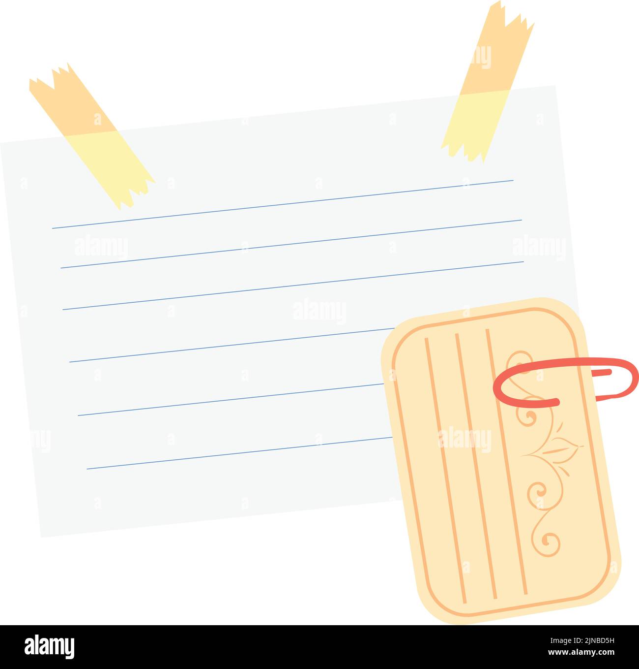 Lined sheet. Attached paper scrap. Cute template isolated on white ...