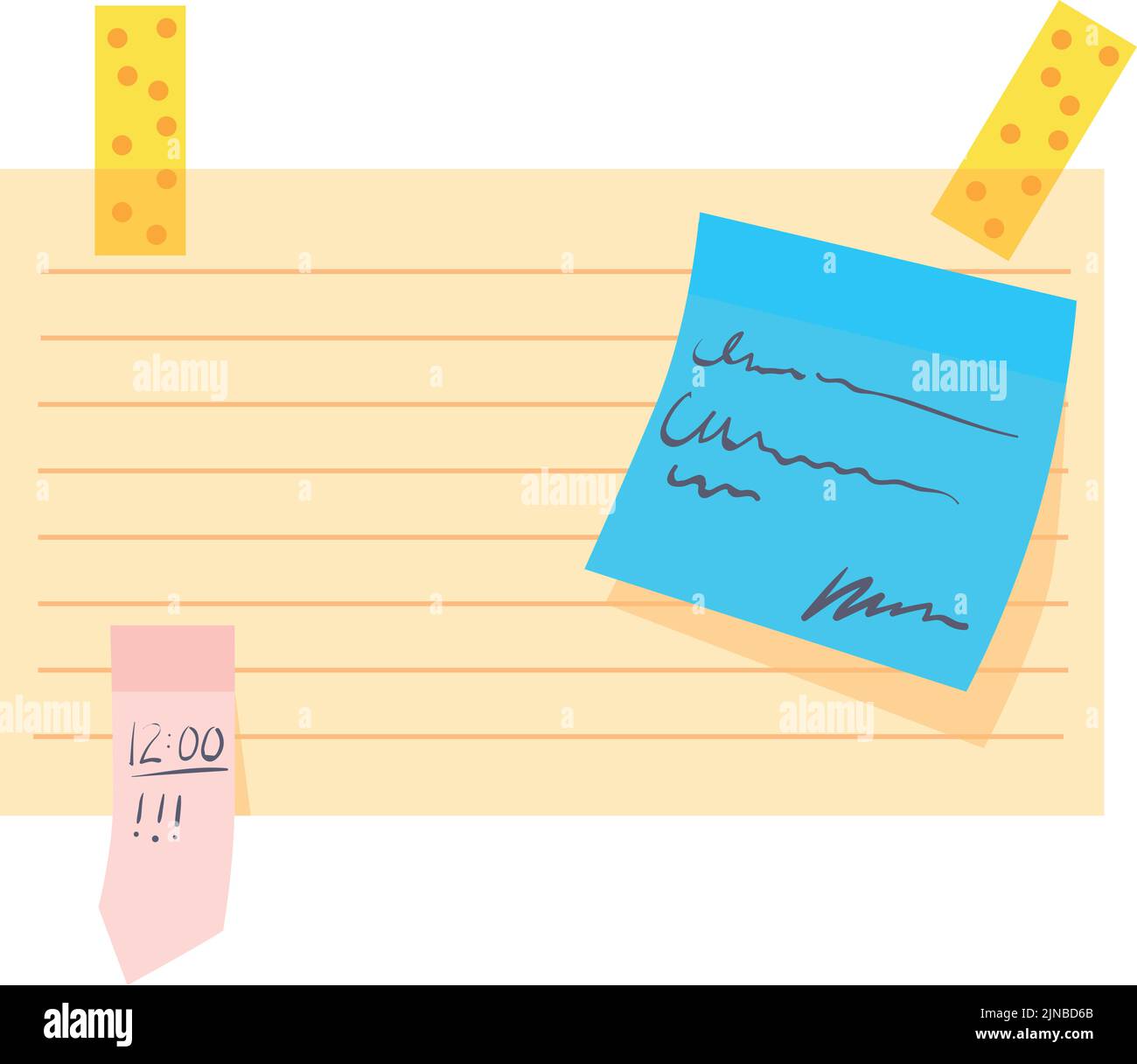 Cute paper note. Blank lined sheet with stickers isolated on white ...