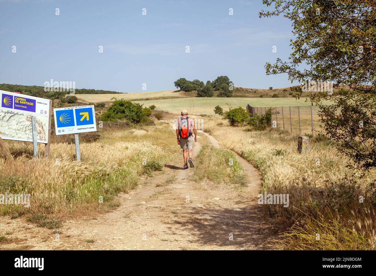 Man walking the Camino de Santiago pilgrimage route the way of St James ...