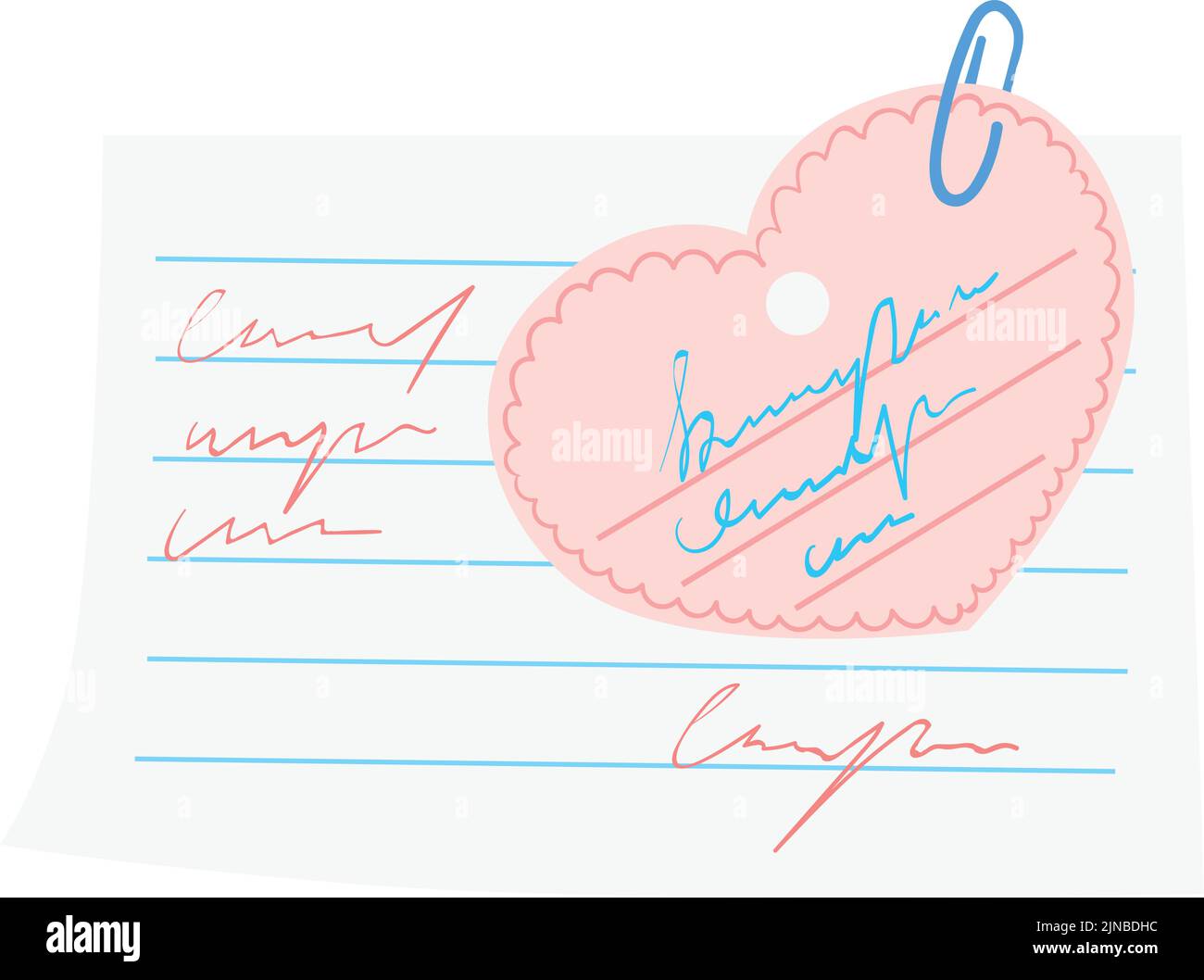 Love note cartoon icon. Heart shaped paper scrap isolated on white ...