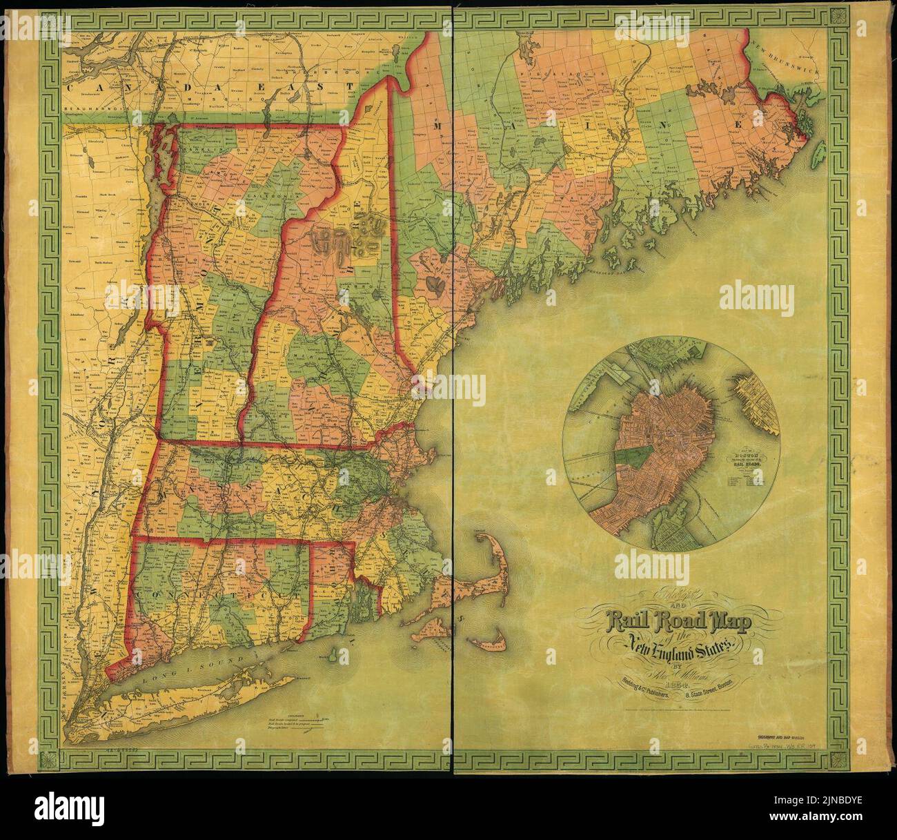 Telegraph and Rail Road map of the New England States Stock Photo - Alamy