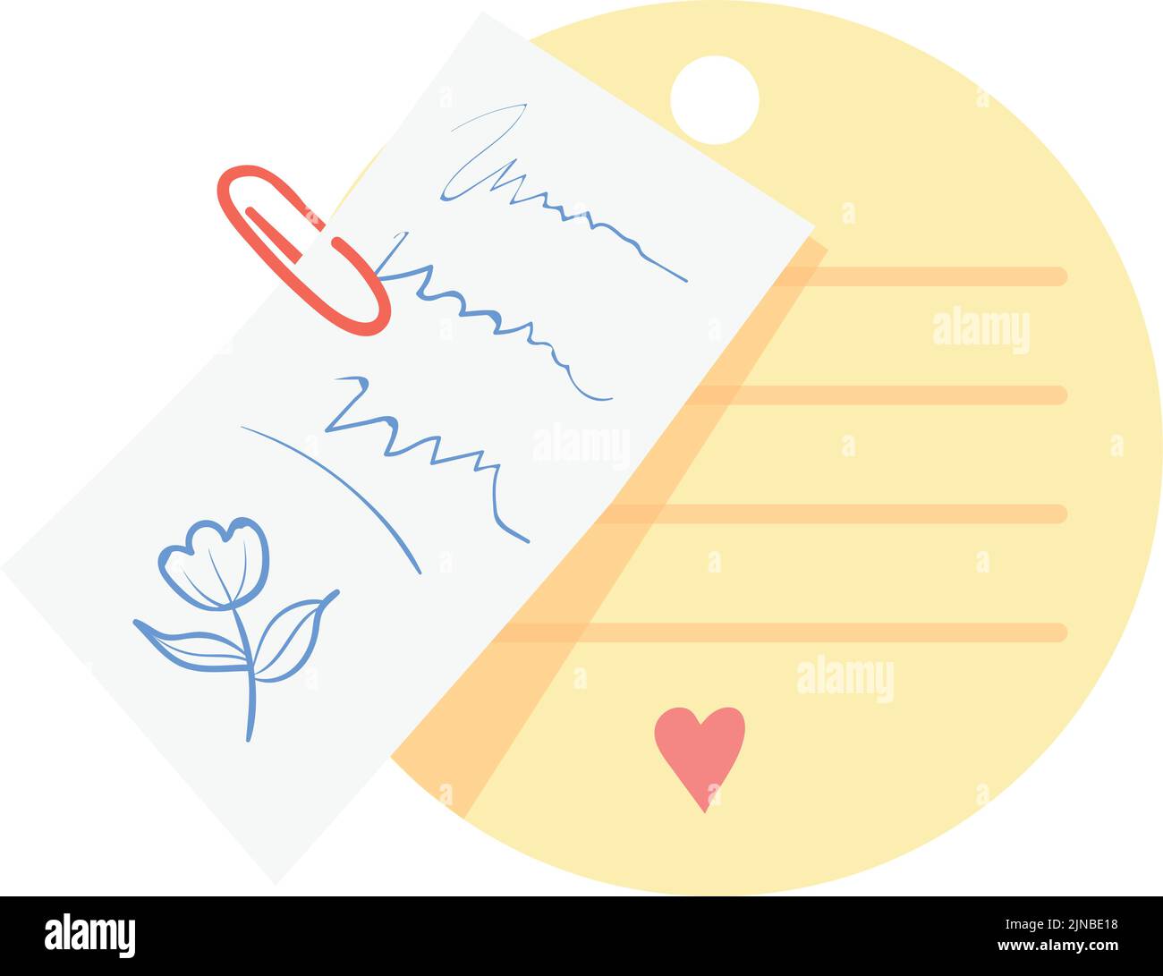 Romantic cute paper note. Cartoon sheet with clip isolated on white ...