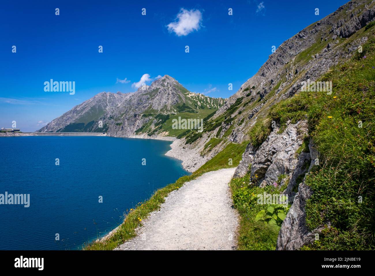 hiking path around the Luenersee in Vorarlberg, Austria Stock Photo - Alamy