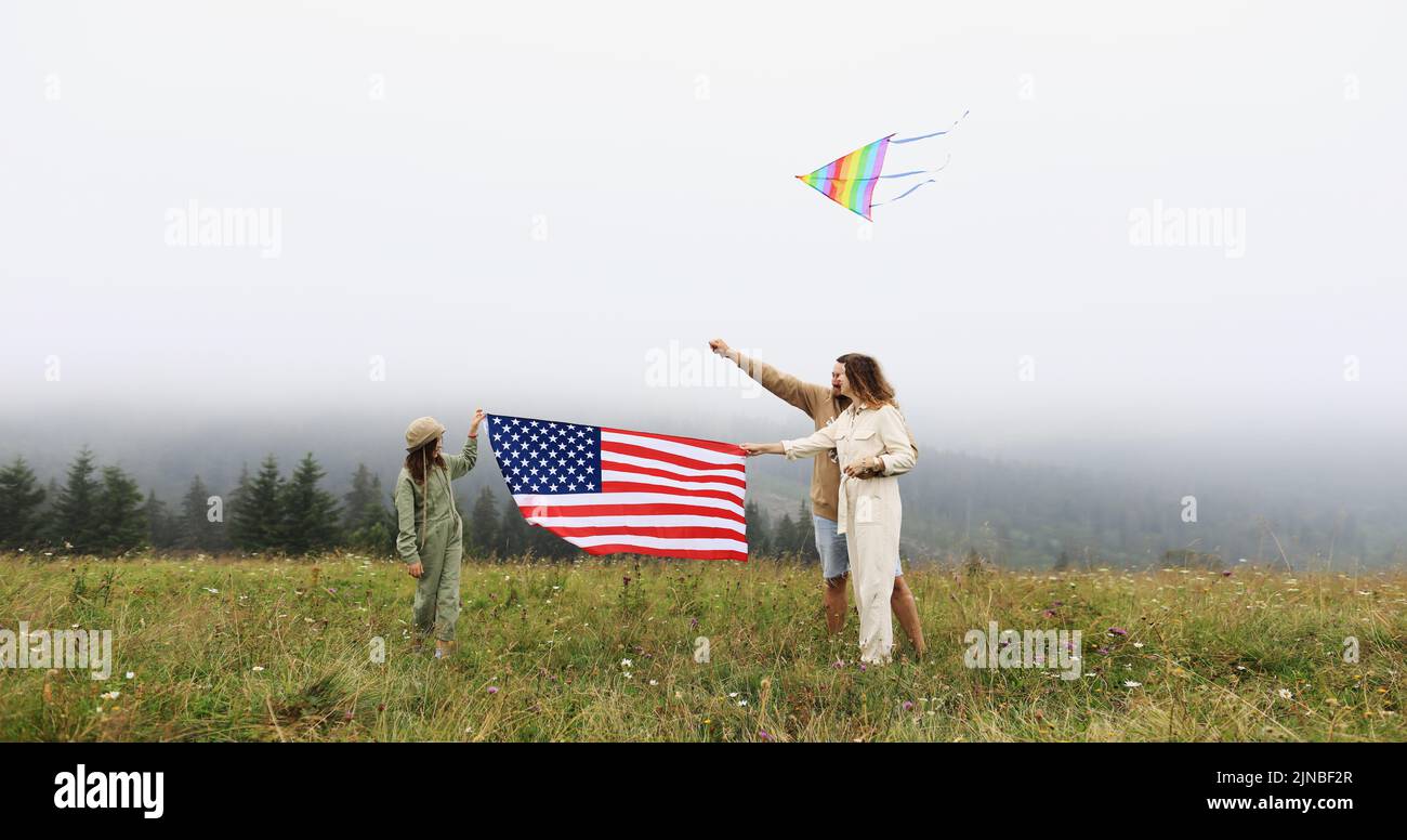 Patriotic holiday in United States of America. Happy family, parents ...
