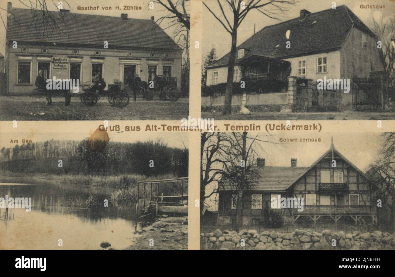 Temmen, Brandenburg - Gasthof von H. Zühlke; Gutshaus; See Stock Photo ...
