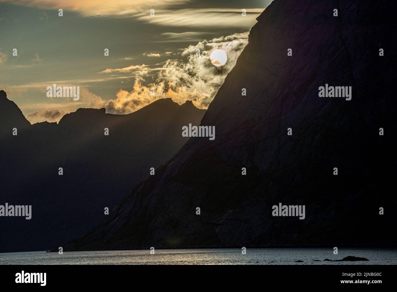 Sunset on mountains surrounding Hamnoy village, Lofoten Islands, Norway Stock Photo - Alamy