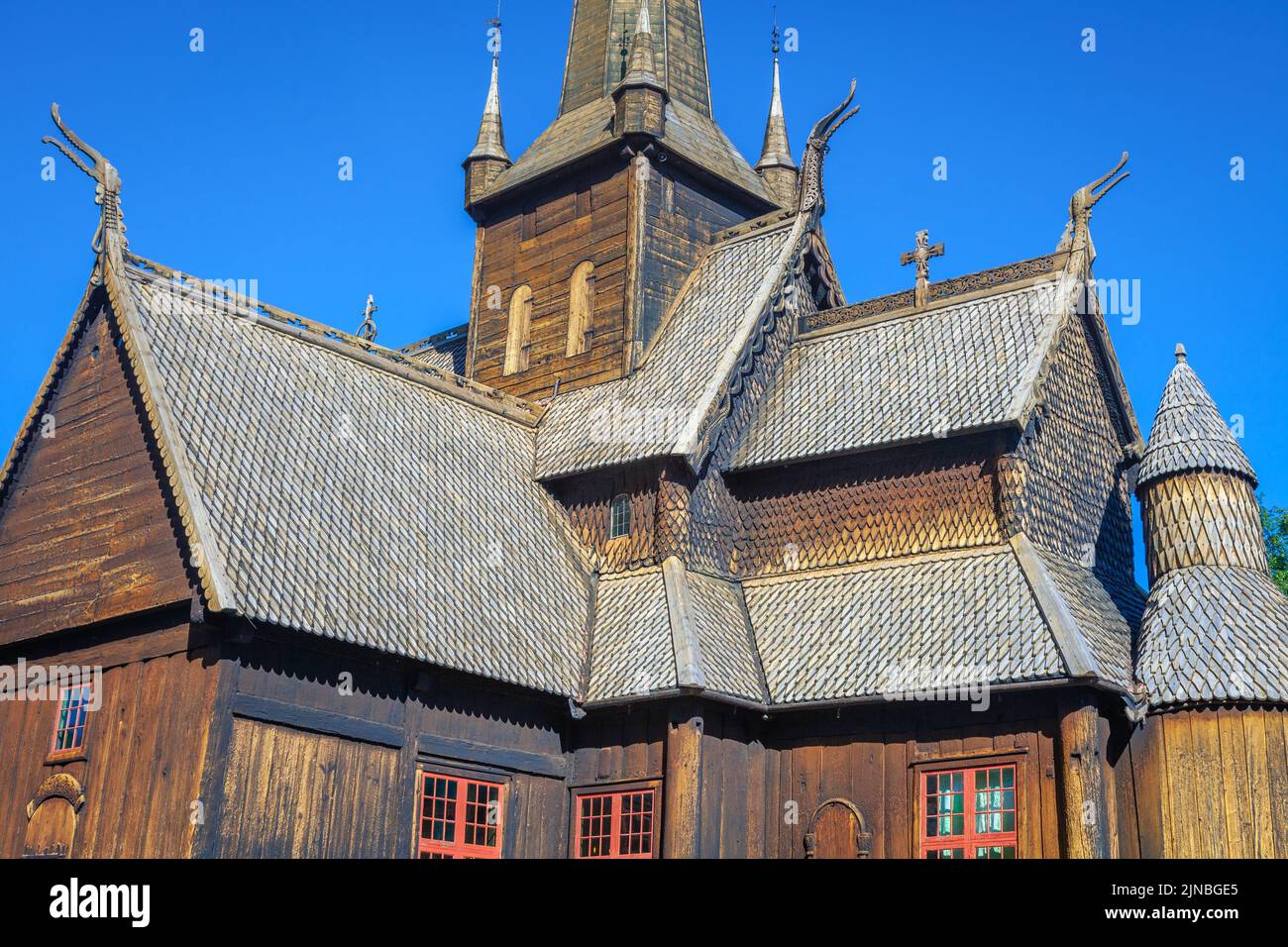 Lom Stave wooden catholic Church in Norway at clear sky, Scandinavia ...