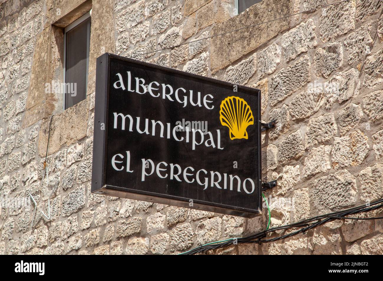 Sign for albergue on the camino de santiago hi-res stock photography ...